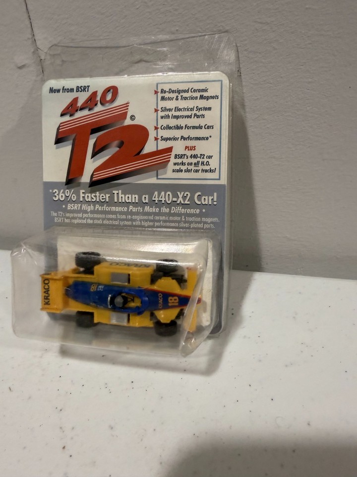 RARE, BSRT T2, HO SLOT CAR, #18 Yellow INDY CAR. ITS A TYCO 440X2 ...