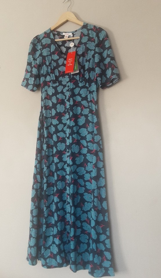 QVC Finery Camilla Printed Button Through Midi Dress Size 8 Blue Pansy ...
