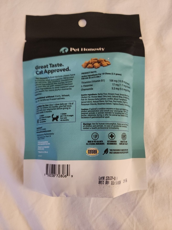 Pet Honesty 30day Calming Chews for Cats - Reduce Stress and Cat ...