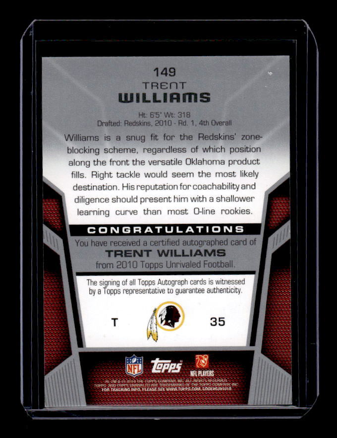 2010 Topps Unrivaled Rookie Autographs #149 Trent Williams Auto /780 ...