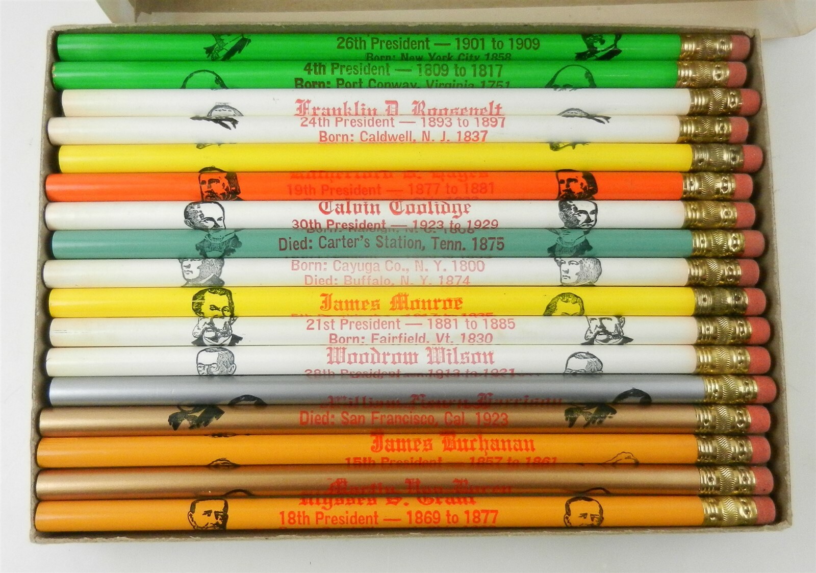 Blue Bonnet Set of 34 US United States PRESIDENTS PENCILS - New w ...