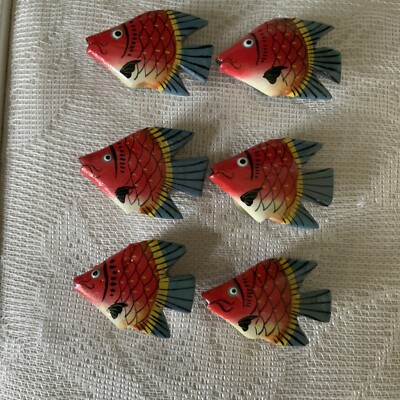 Six Colorful Vintage Wooden Fish Button Covers | eBay