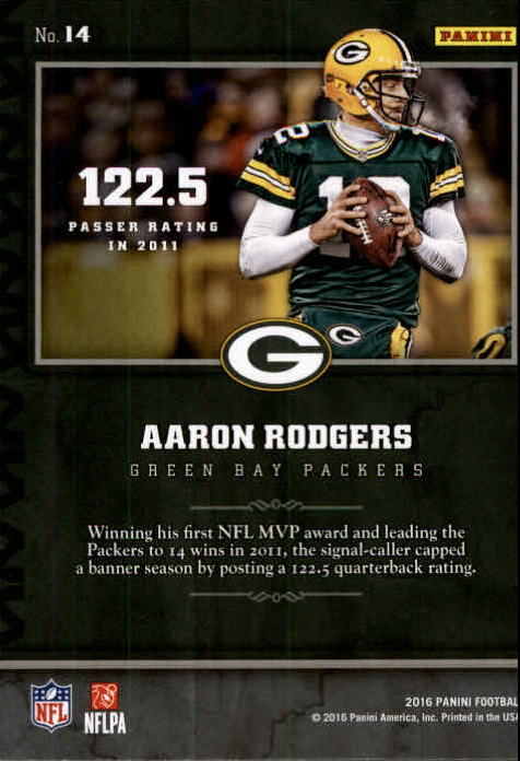 2016 Panini Accolades Green Bay Packers Football Card #14 Aaron Rodgers ...