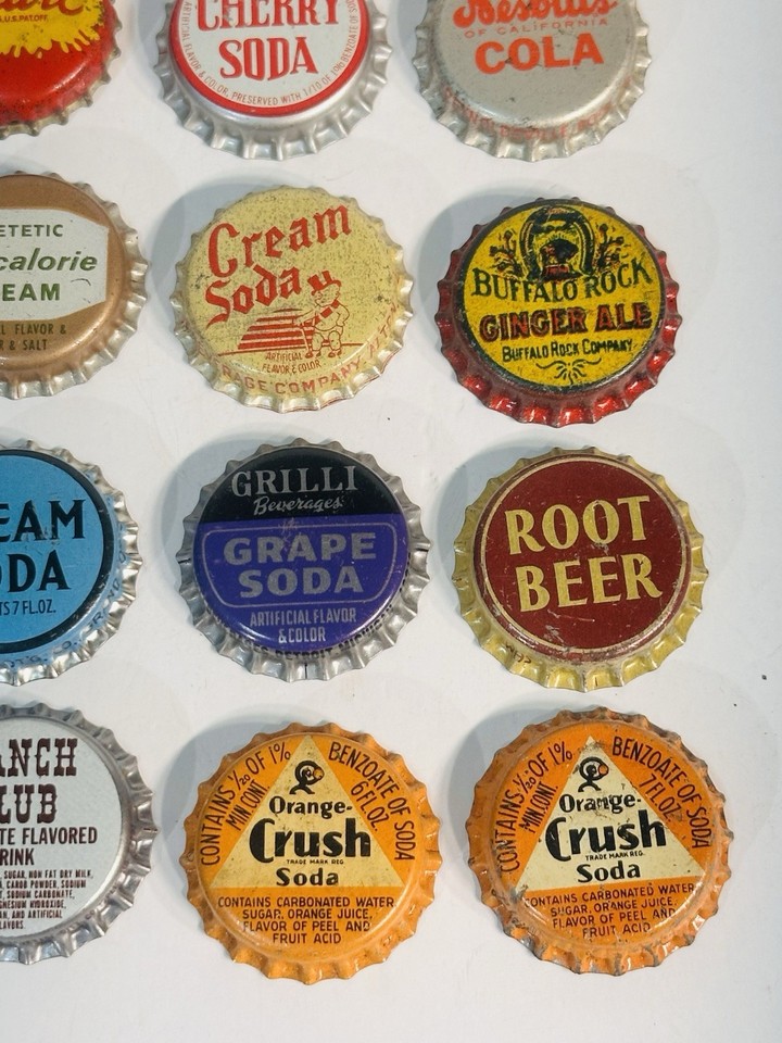 LOT OF 24: VTG CORKED BACK SODA POP CAPS (SQUIRT/NESBITTS/GRAPETTE/GRILLI & MORE | eBay