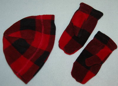 TODDLER BOYS FLEECE HAT & Mittens Black RED CHECKERED Winter ONE SIZE ...