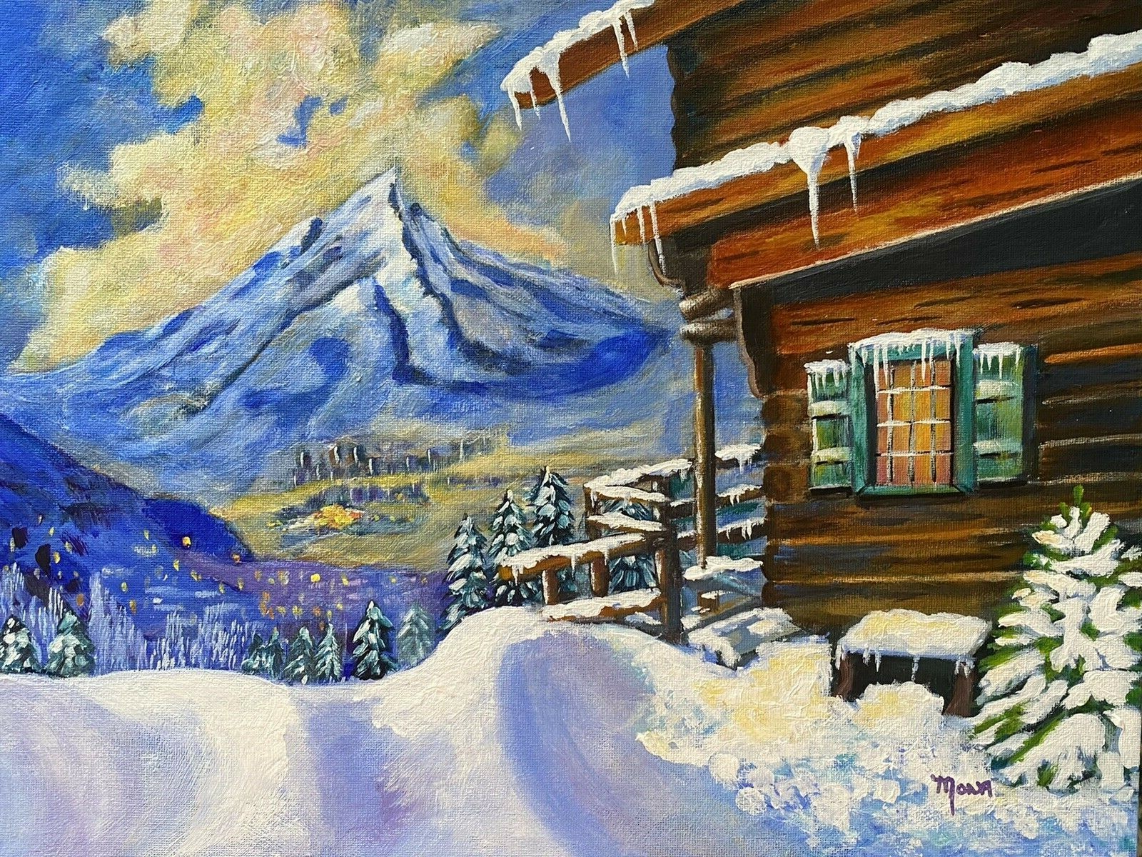 Log Cabin Mountain Painting