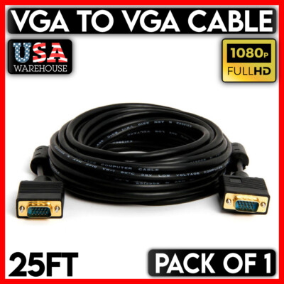VGA SVGA Monitor 25FT Cord Male to Male Support Full HD Display HDTV 25 ...