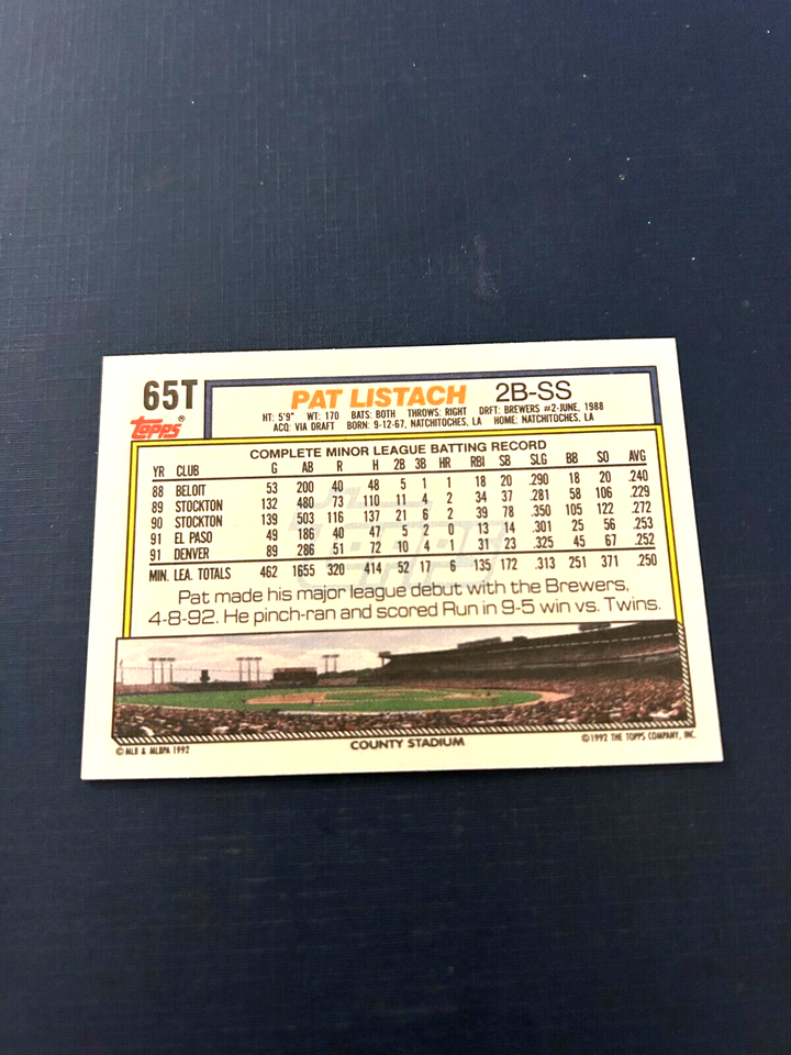 1992 Topps Traded Baseball Pat Listach Rookie Card #65T Factory Set ...
