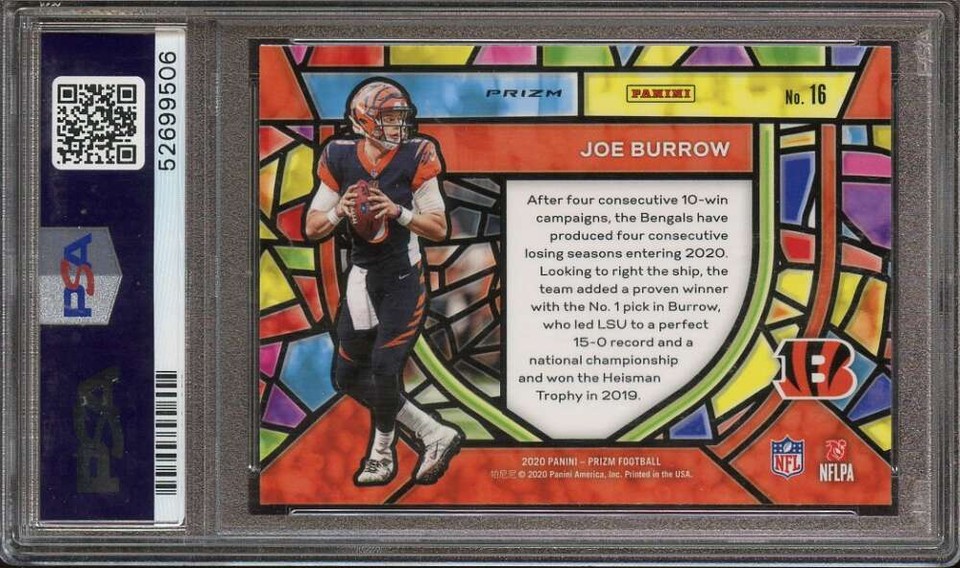 Psa 10 Joe Burrow (RC) 2020 Prizm Stained Glass Prizm #16 Bengals | eBay