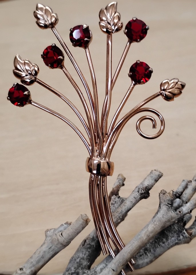 Vintage Coro Craft Sterling Rose Gold Vermeil Ruby Red Rhinestone ...