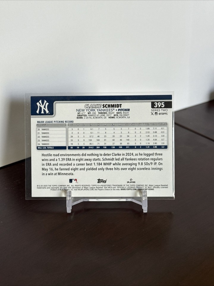 2025 Topps Series 2 Clarke Schmidt #395 Rainbow Foil Parallel Yankees ...