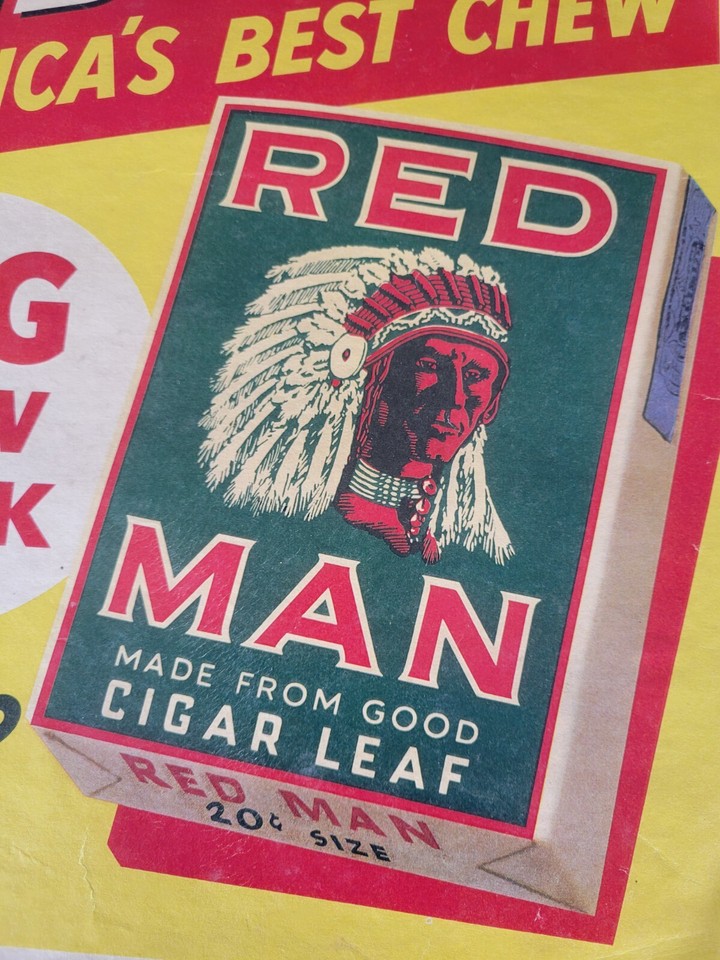 Vintage RED MAN TOBACCO Cigar indian chief store sign poster | eBay