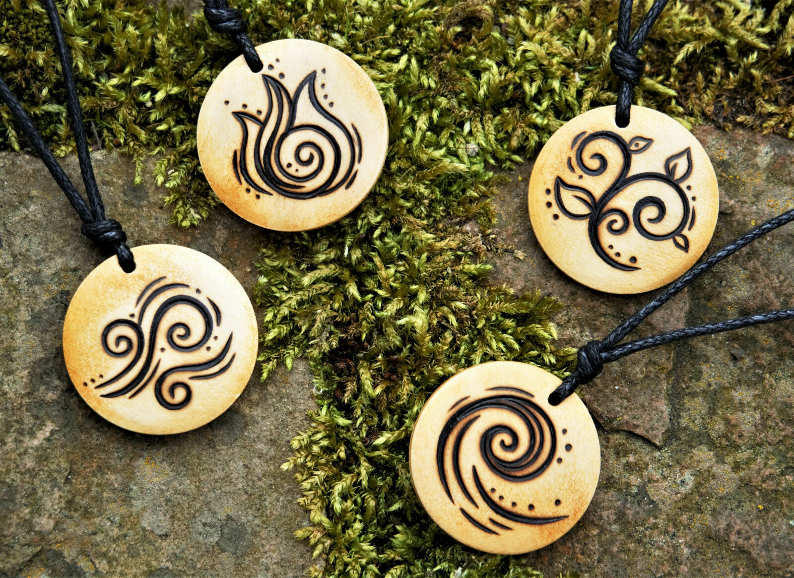 Four Elements Necklace 4 Earth Air Fire Water Symbol Sister Sibling ...