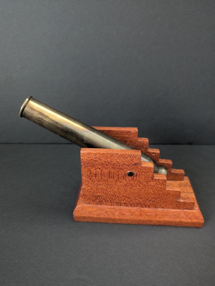 Small Wooden Cannon Model With Brass Barrel Desktop Militaria Accessory ...