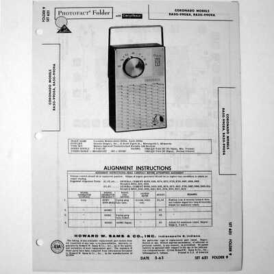 Coronado Models RA50-9908A RA50-9909A Portable Radio SAMS Photofact ...