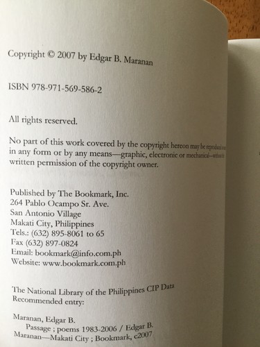 SIGNED Passage: Poems 1983-2006 by Edgar “Edgardo” Maranan Filipino ...