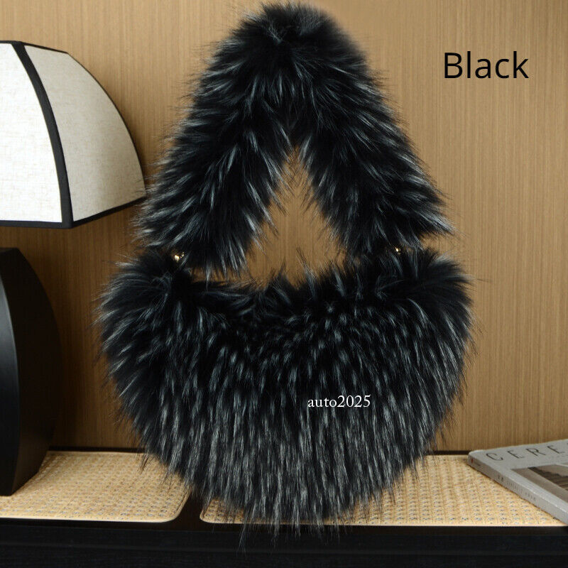 Lady Faux Fur Handbag Shoulder Bag Heart Shaped Furry Handle Casual ...