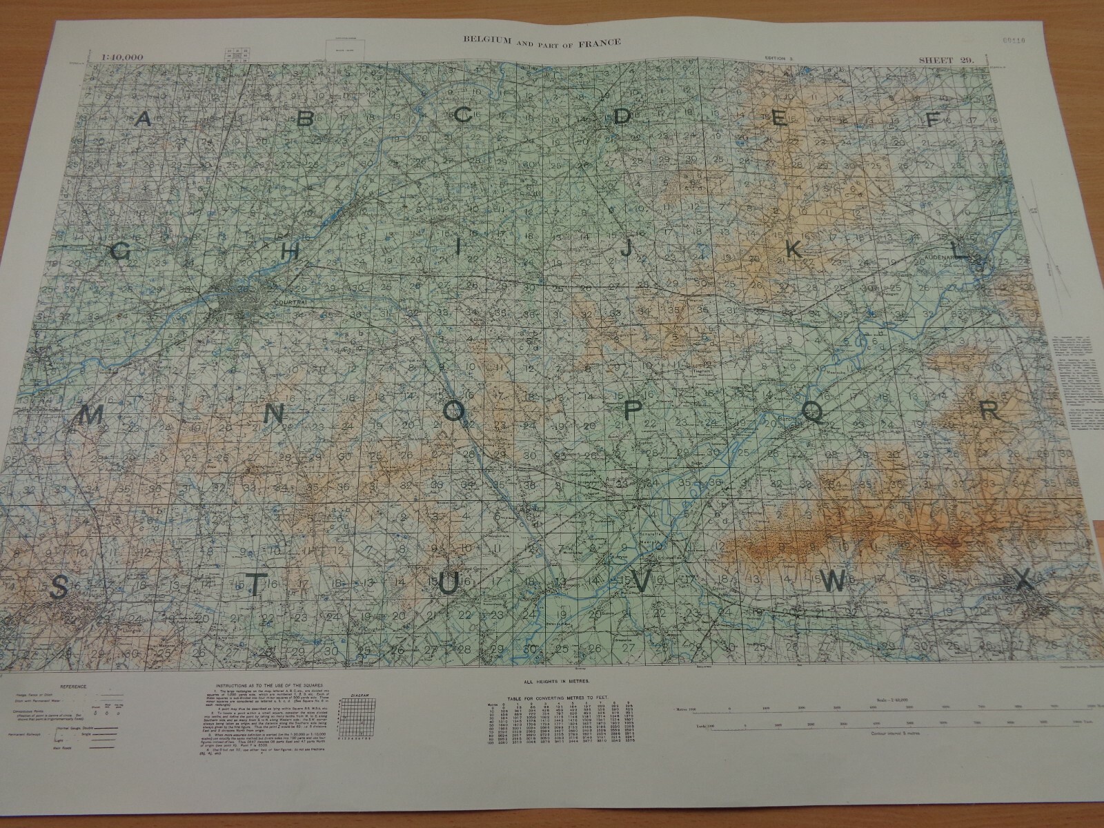WW1 (1917) RARE British RELIEF MAP showing COURTRAI in BELGIUM - (SHEET ...