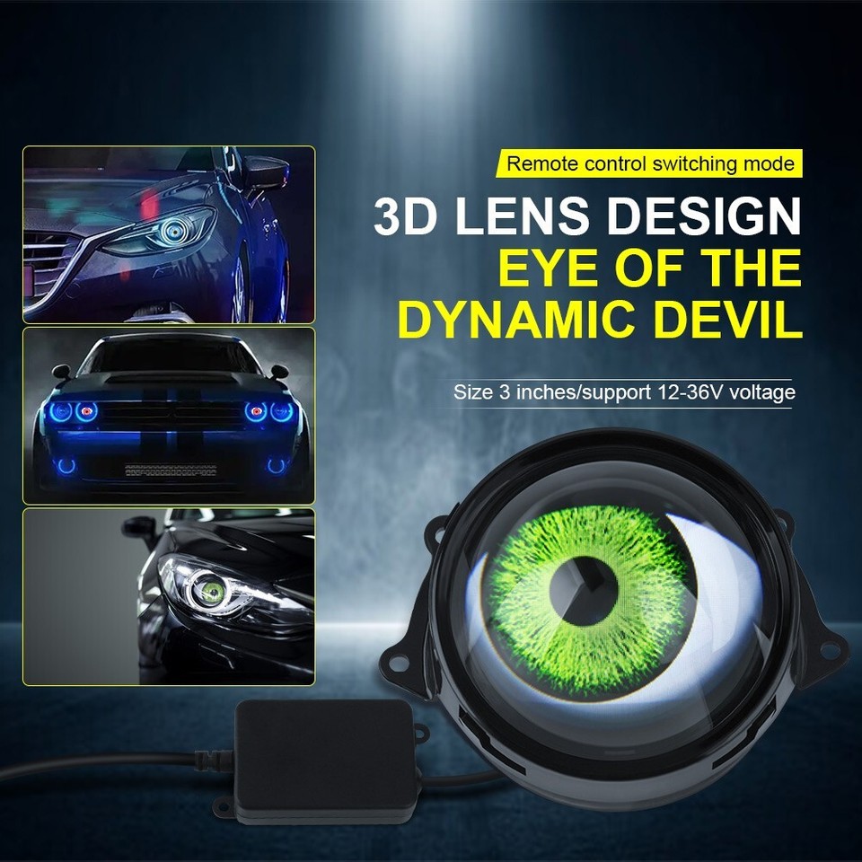 2x LED Dynamic Devil Eyes Lights 3 Inch Car Control Headlight Retrofit ...