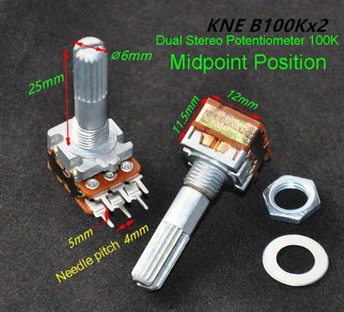 2x B100K Shaft 25mm Linear Dual Stereo Potentiometer 100K Midpoint ...