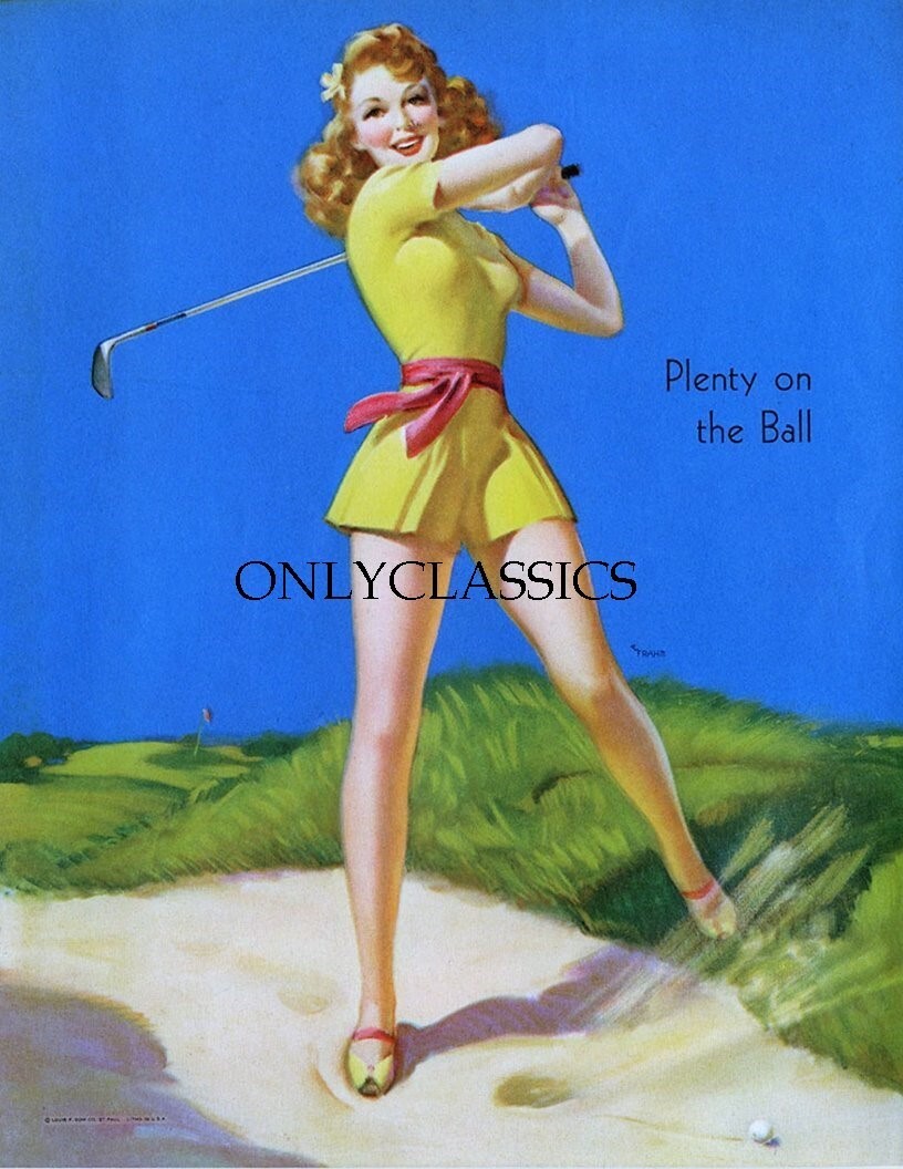 1940's Art Frahm Sexy Pin-Up Print Leggy Lithe Golfing Girl Redhead ...
