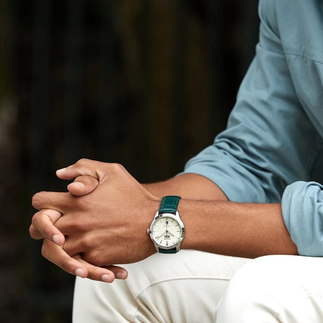 Citizen Eco-Drive Rolan Ivory Dial Green Leather Band Men's Watch ...