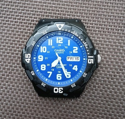 Casio Watch Men 45mm Black Blue 5125 MRW-200H 100M Day Date | eBay