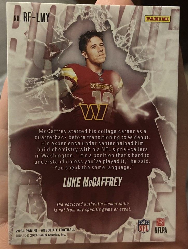 2024 Panini Absolute Football Luke McCaffrey Memorabilia Rookie Card | eBay