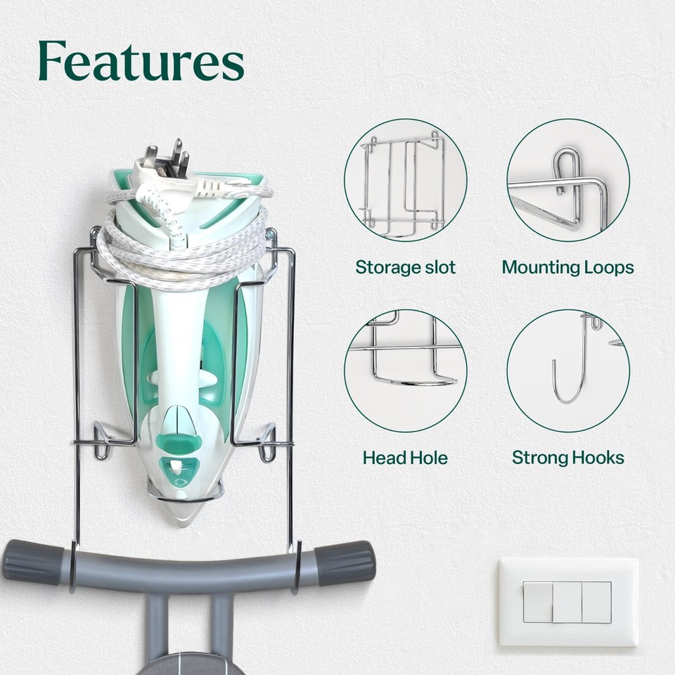 Door or Wall-Mounted Iron Holder Storage Steam Iron Stand Ironing Board ...