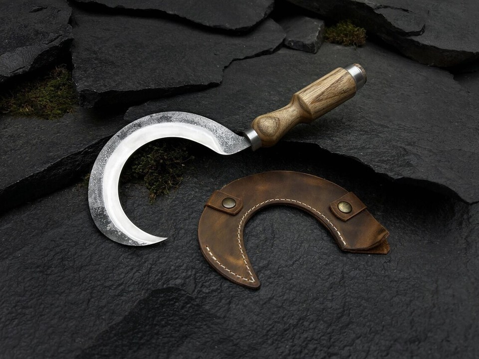 PremiumForge - Hand Forged Sickle, Carbon Blade, 52100 Steel, Ergonomic ...