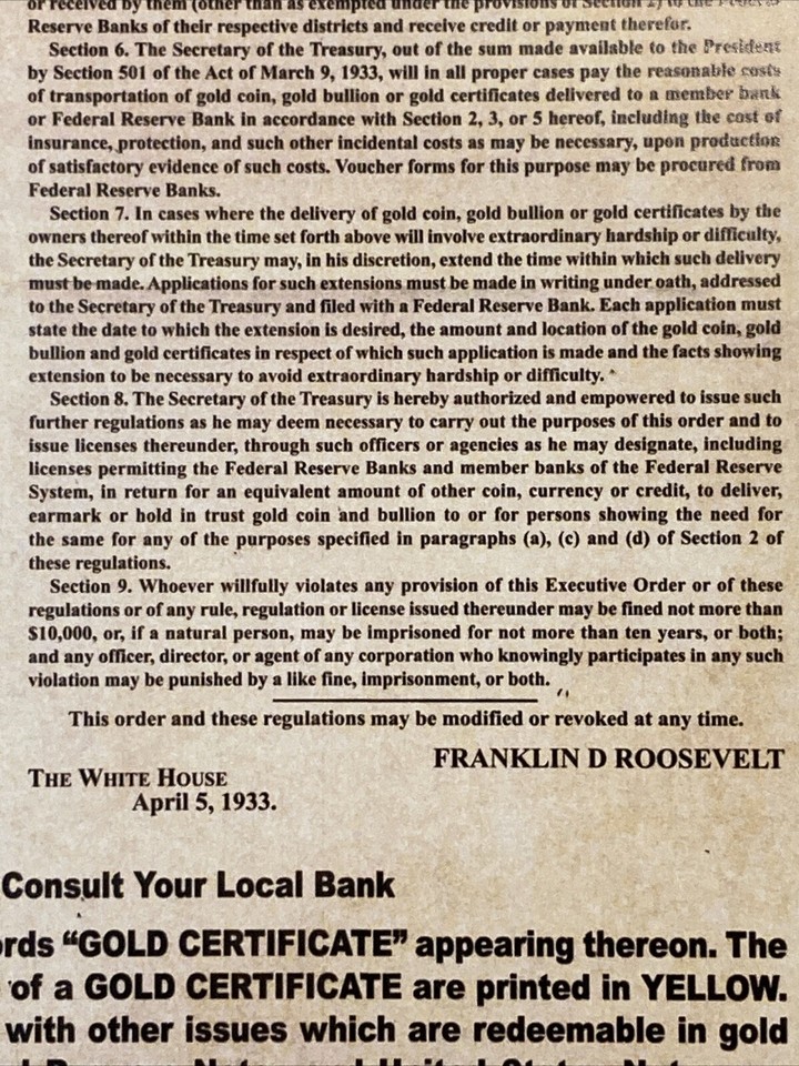 1933 Gold Confiscation Poster FDR Executive Order 6102 - (Enhanced ...