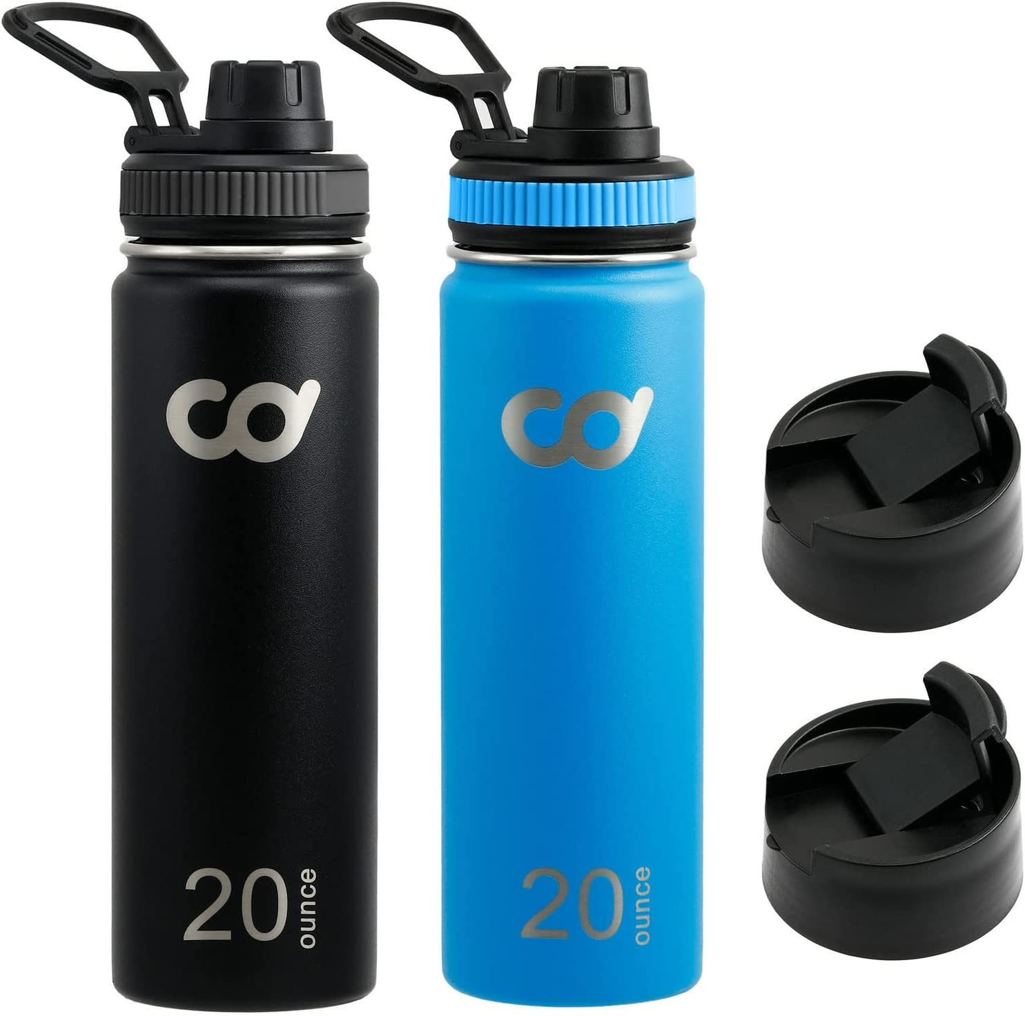 2 X Stainless Steel Vacuum Insulated Double Wall Water Bottles 20Oz (591Ml) | eBay