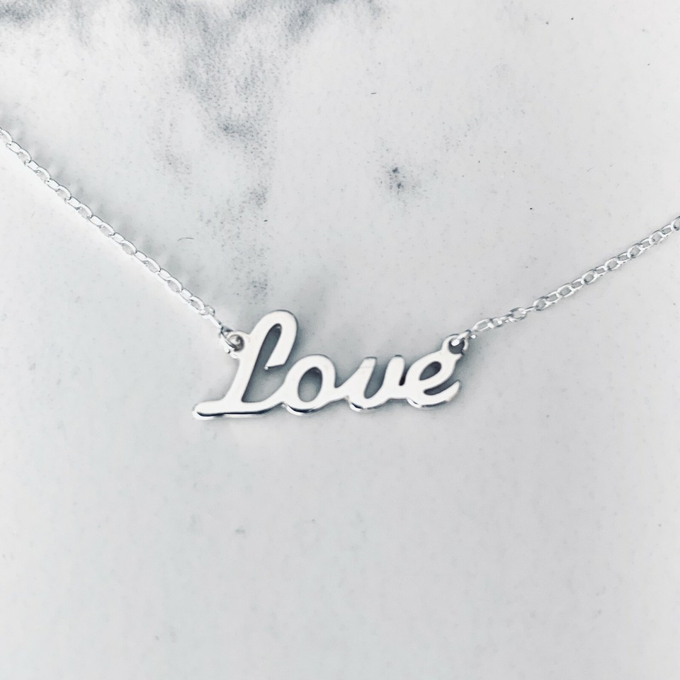 LOVE Name Plate Necklace Pendent Silver female Personalized Valentines ...
