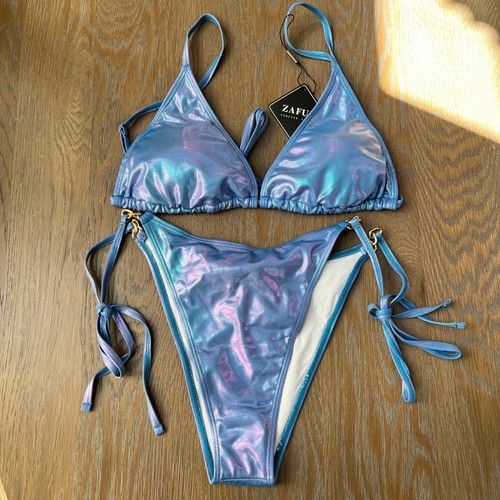 ZAFUL Metallic Blue Triangle String Bikini Set Women's Size L | eBay