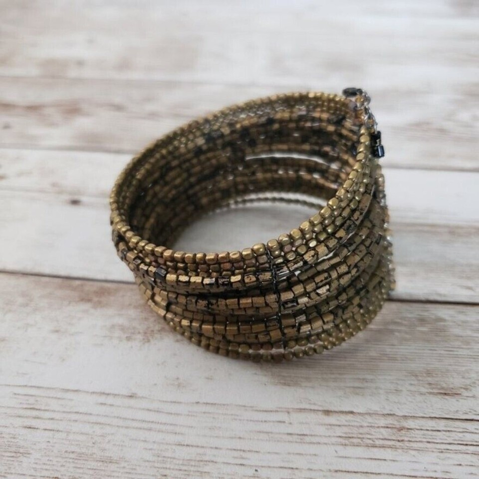 Vintage Bangle / Bracelet Bronze Tone Beaded Wrap Bracelet | eBay