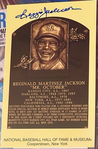 Reggie Jackson “Mr October” Auto’d HOF Plaque Postcard JSA With Sticker ...