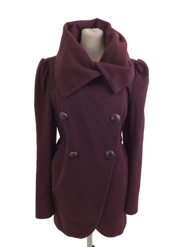 French Connection Women's Pea Coat Size L Purple Folded Collar Pockets ...