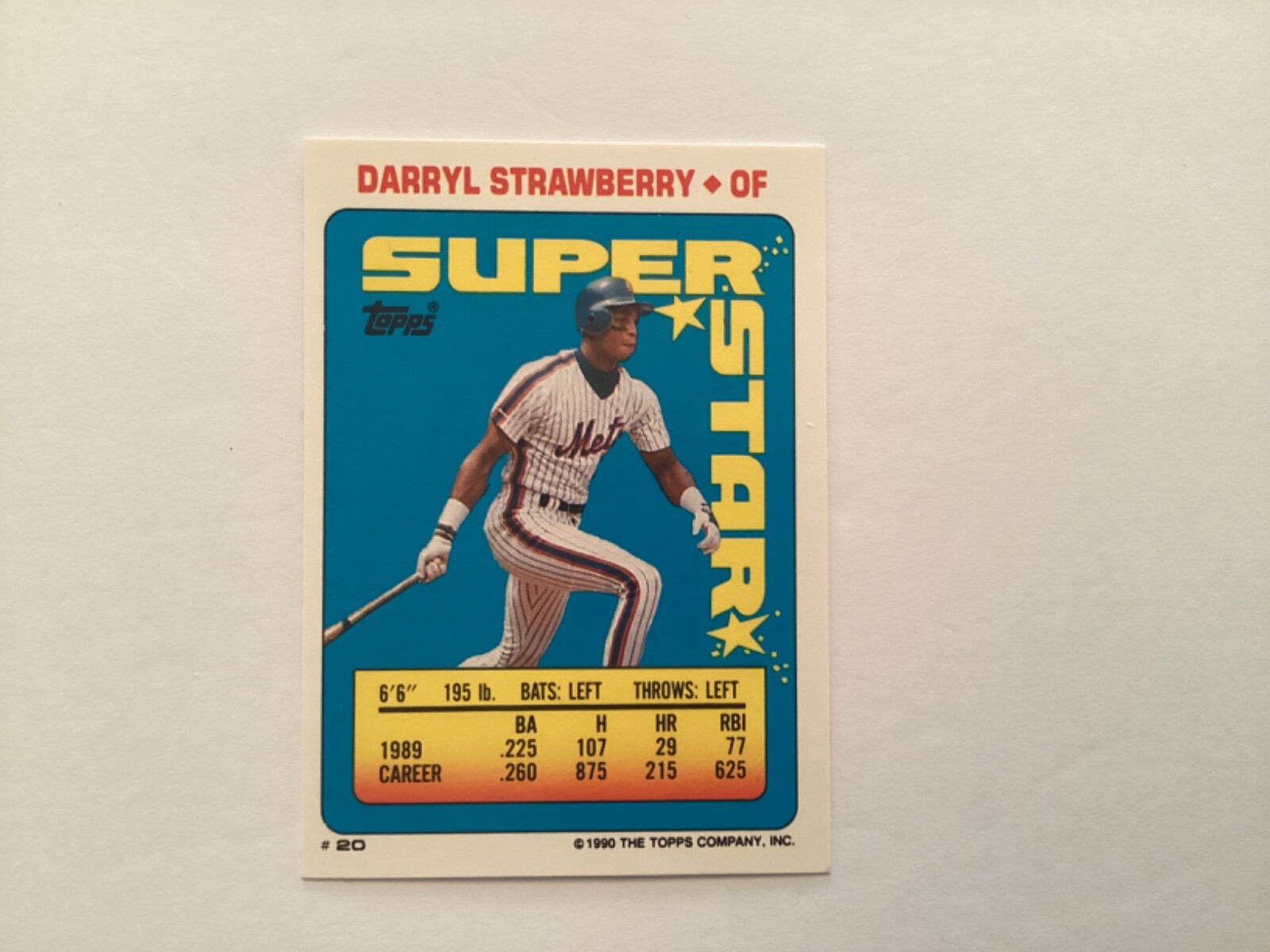 Darryl Strawberry 1990 Topps Super Star w/ Harold Baines Mini Card Mets ...