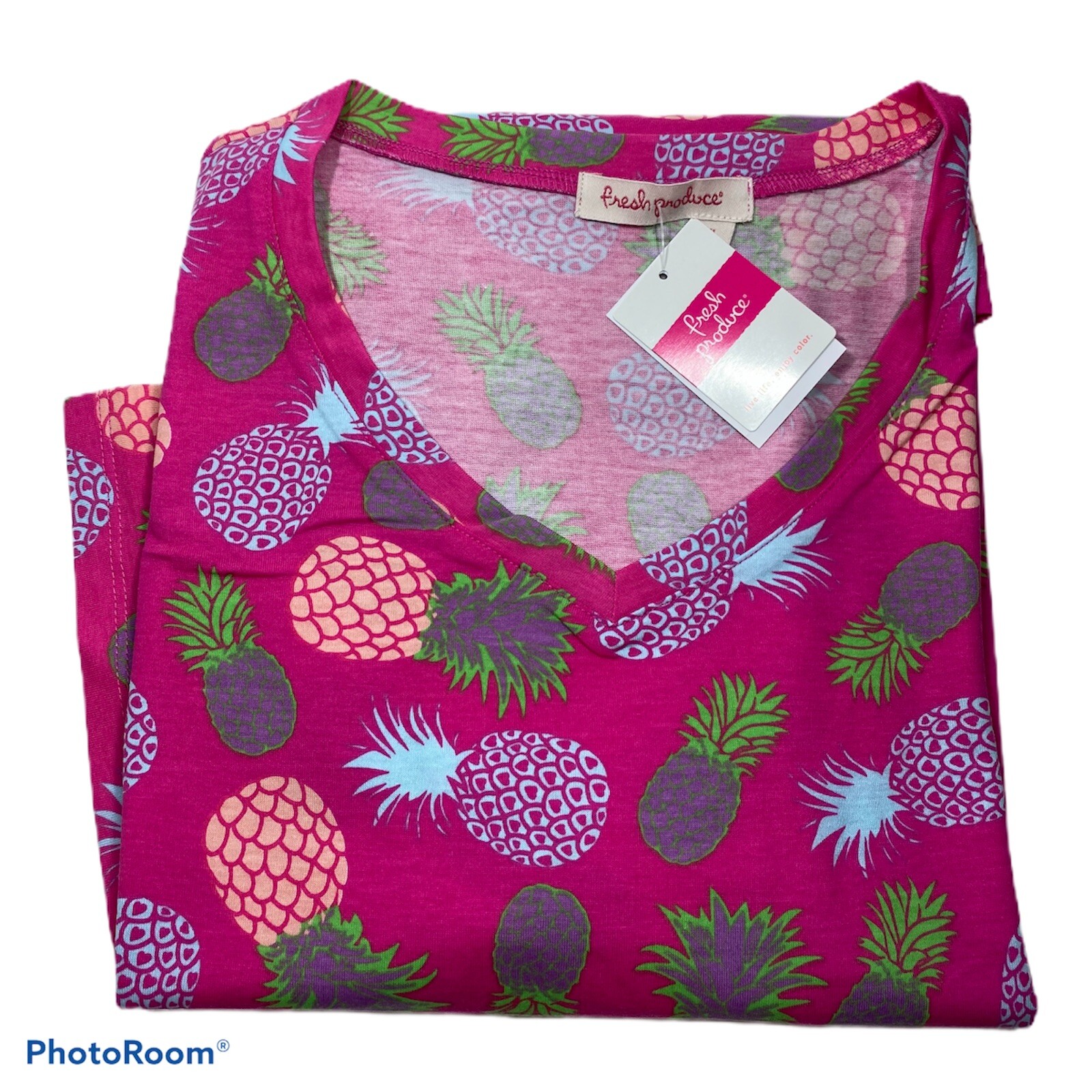Fresh Produce Women’s S/S V-Neck T-Shirt.Pineapple.Sz.XL.NWT.MSRP$49.00 ...
