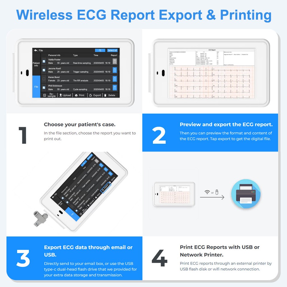 Portable 6/12 Lead ECG Machine Auto Analysis Diagnosis Email，Wi-Fi data ...