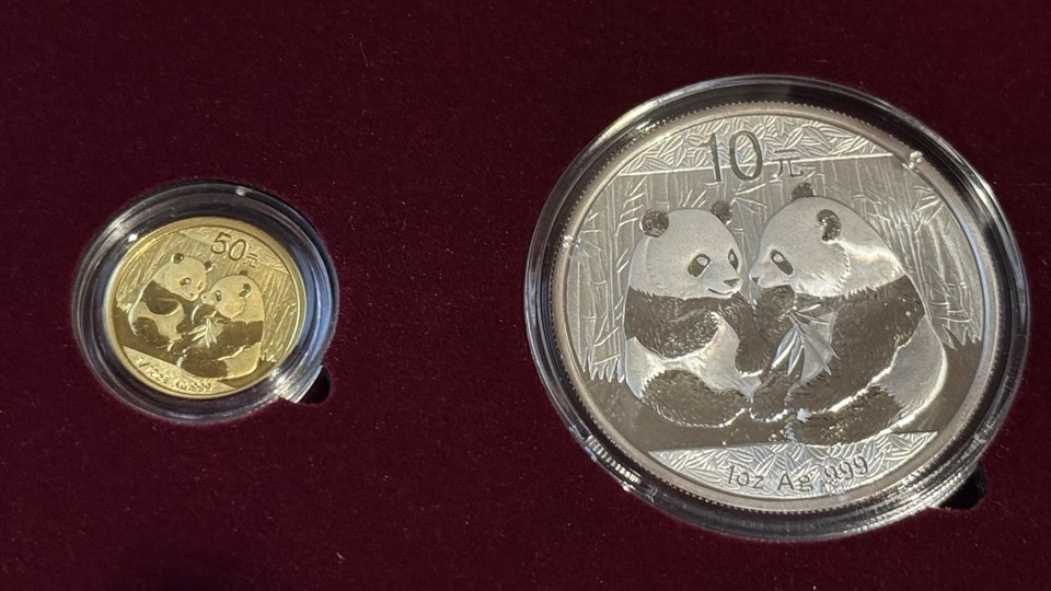 1/10oz GOLD + 1oz SILVER Year 2009 Panda Chinese China Coin Set w/ COA ...