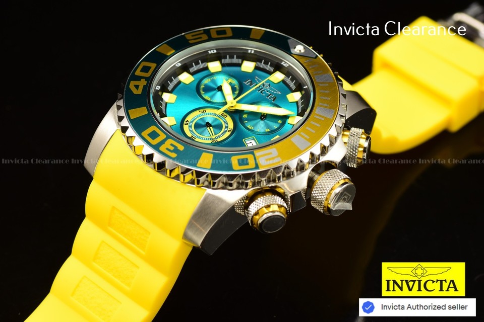 Invicta Men's Sea Hunter Chrono LUMINOUS BEZEL Blue Dial Yellow Tone SS ...