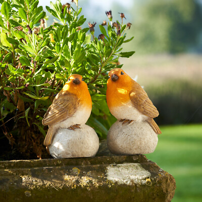 2pc Garden Robin Bird Ornament On Stone Sculpture Robin Indoor Outdoor ...