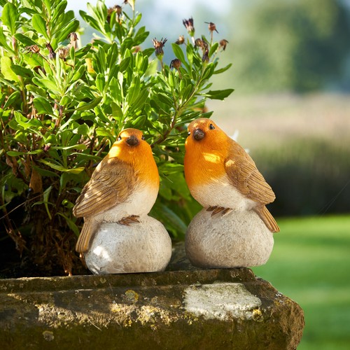 2pc Garden Robin Bird Ornament On Stone Sculpture Robin Indoor Outdoor ...