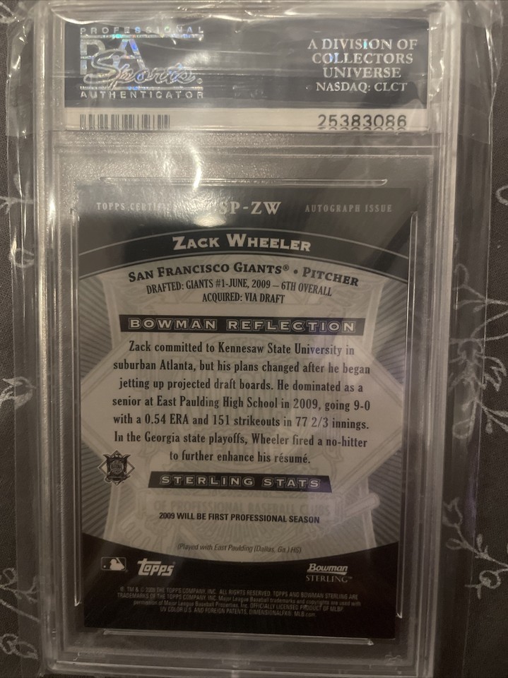 Zack Wheeler Bowman Autograph Psa 9 2009 | eBay