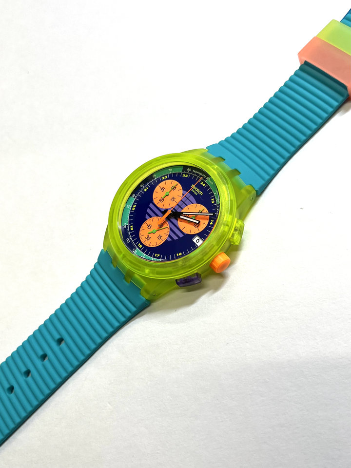 SWATCH NEON WAVE SUSJ404 Wristwatch Oversize Retro Watch Blue Yellow ...