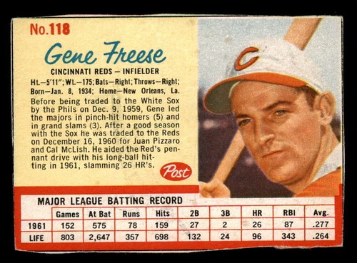 1962 Post Cereal hand cut #118 Gene Freese Reds VG | eBay