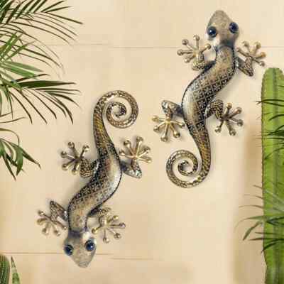 Gecko Metal Wall Art Decor 2 Pack 15 Inch - Indoor & Outdoor Lizard ...