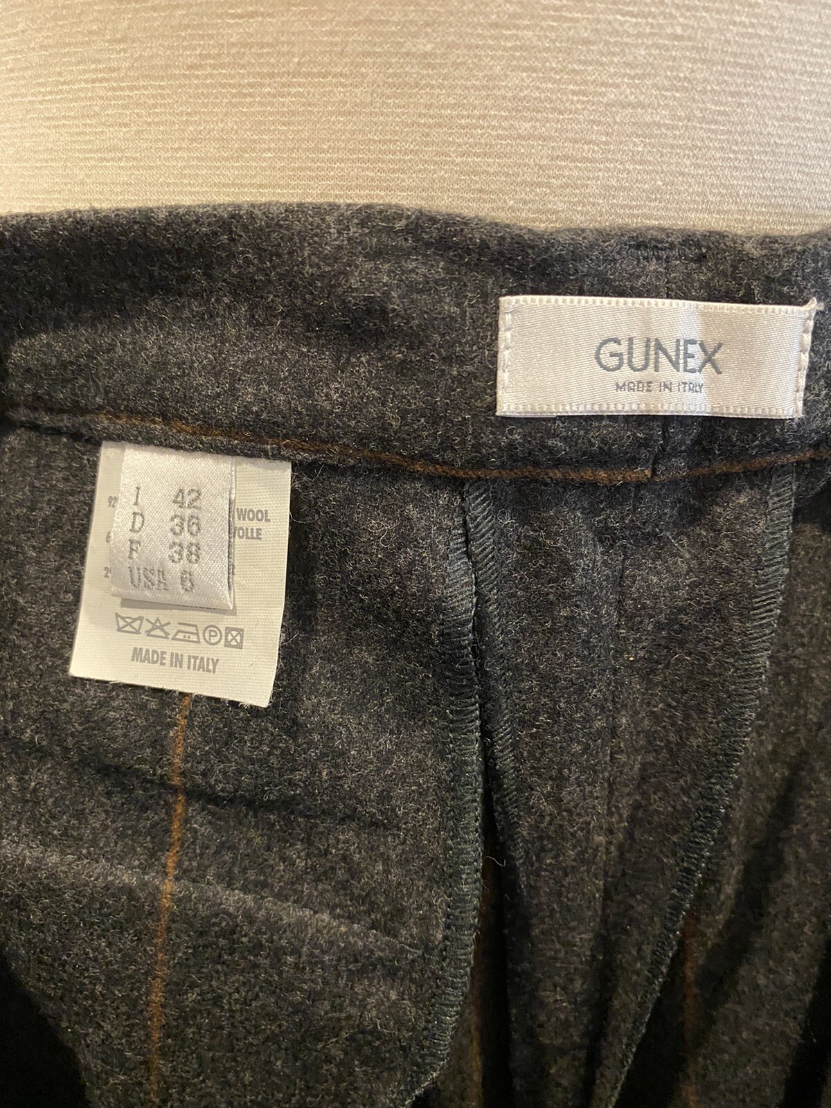 Gunex Charcoal Grey And Brown Wool Striped Wide Leg Dress Pants ...