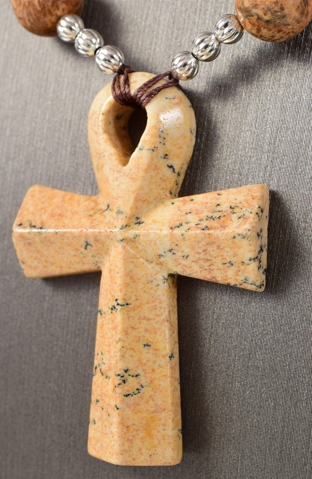 20" Egyptian Ankh Light Sandstone Jasper Pendant Beaded Necklace | eBay